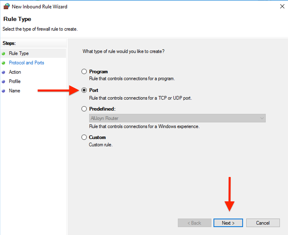 How to enable a port in Windows firewall?