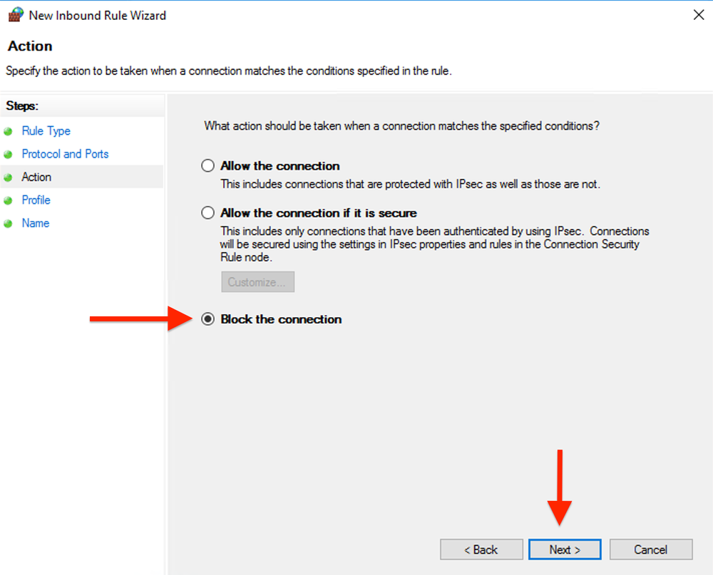 How to block a port in a Windows firewall?